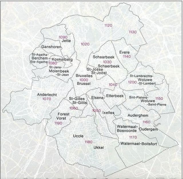 Brussels postcodes map | Brussels Map 360